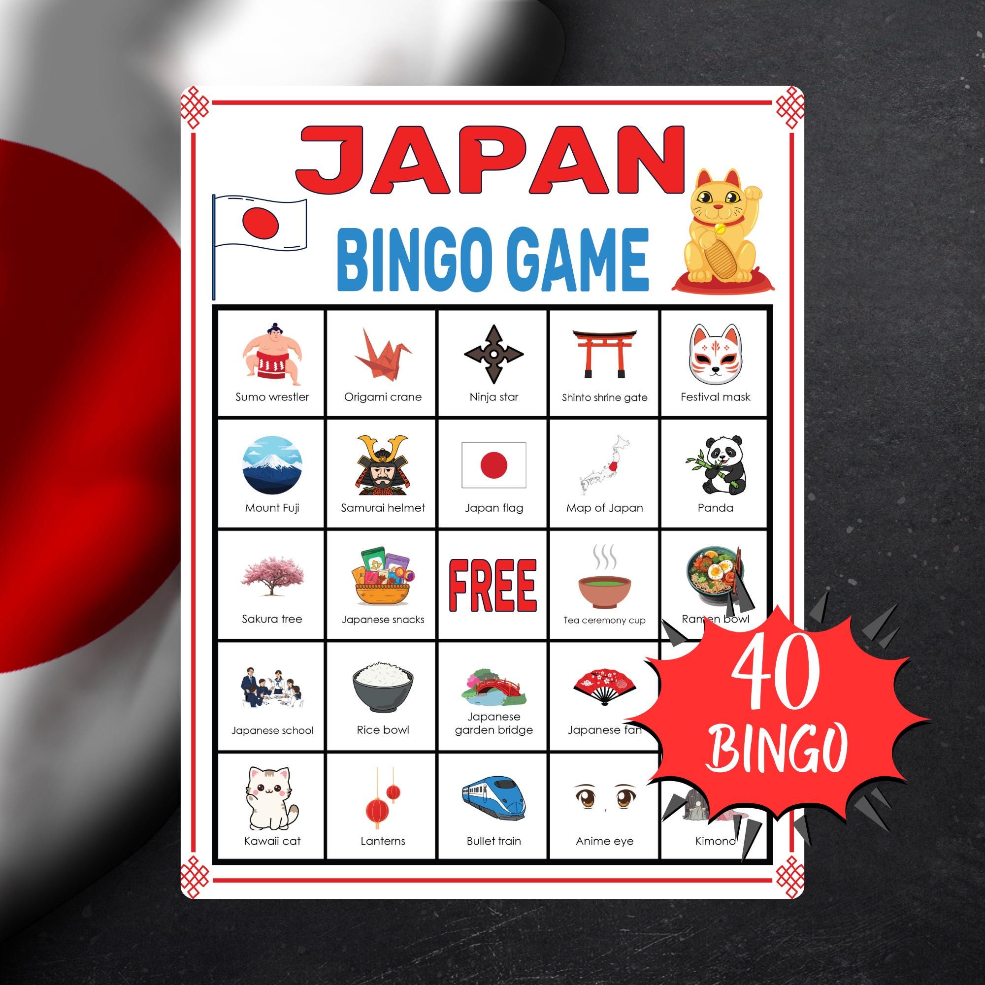Japan Bingo Game | Japanese Culture Printable Activity for Kids ...