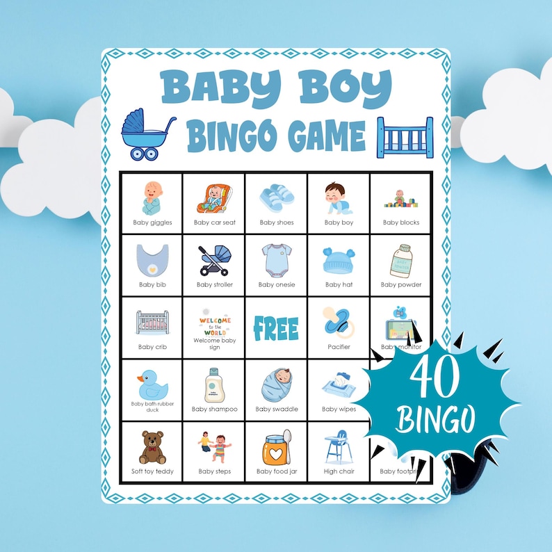 Baby Boy Bingo Game Printable | Baby Shower Activity for Boys, Gender ...