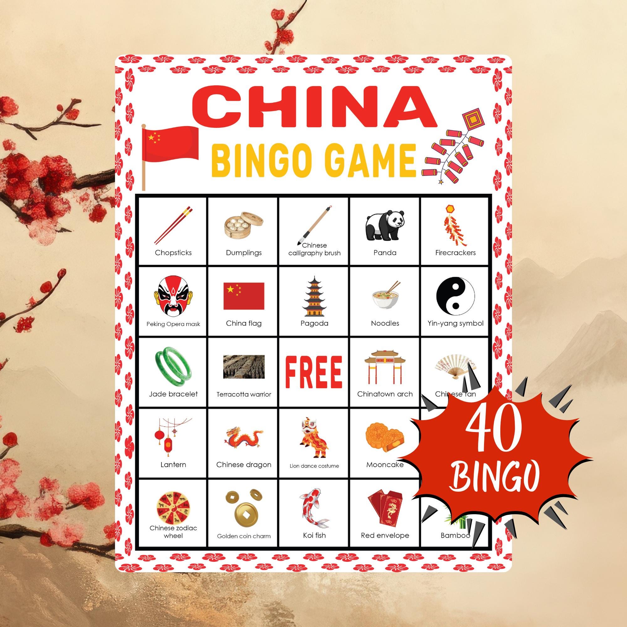 China Bingo Game | Chinese Culture Printable Activity for Kids ...