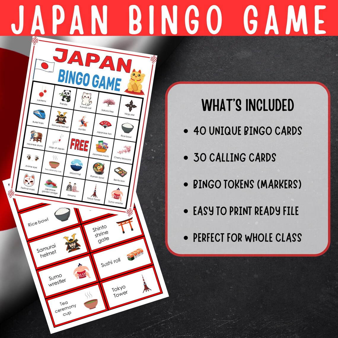Japan Bingo Game | Japanese Culture Printable Activity for Kids ...