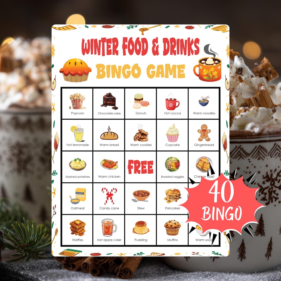 Winter Food and Drinks Bingo Game for Kids – Cozy Printable Winter ...