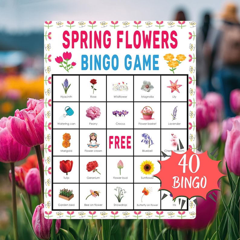 Spring Flowers Bingo Game Printable Floral Activity for Kids Classroom ...