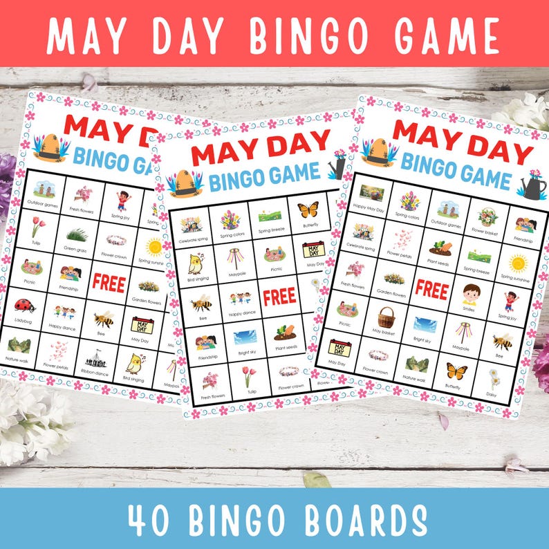 May Day Bingo Game Printable Spring Celebration Activity for Kids ...