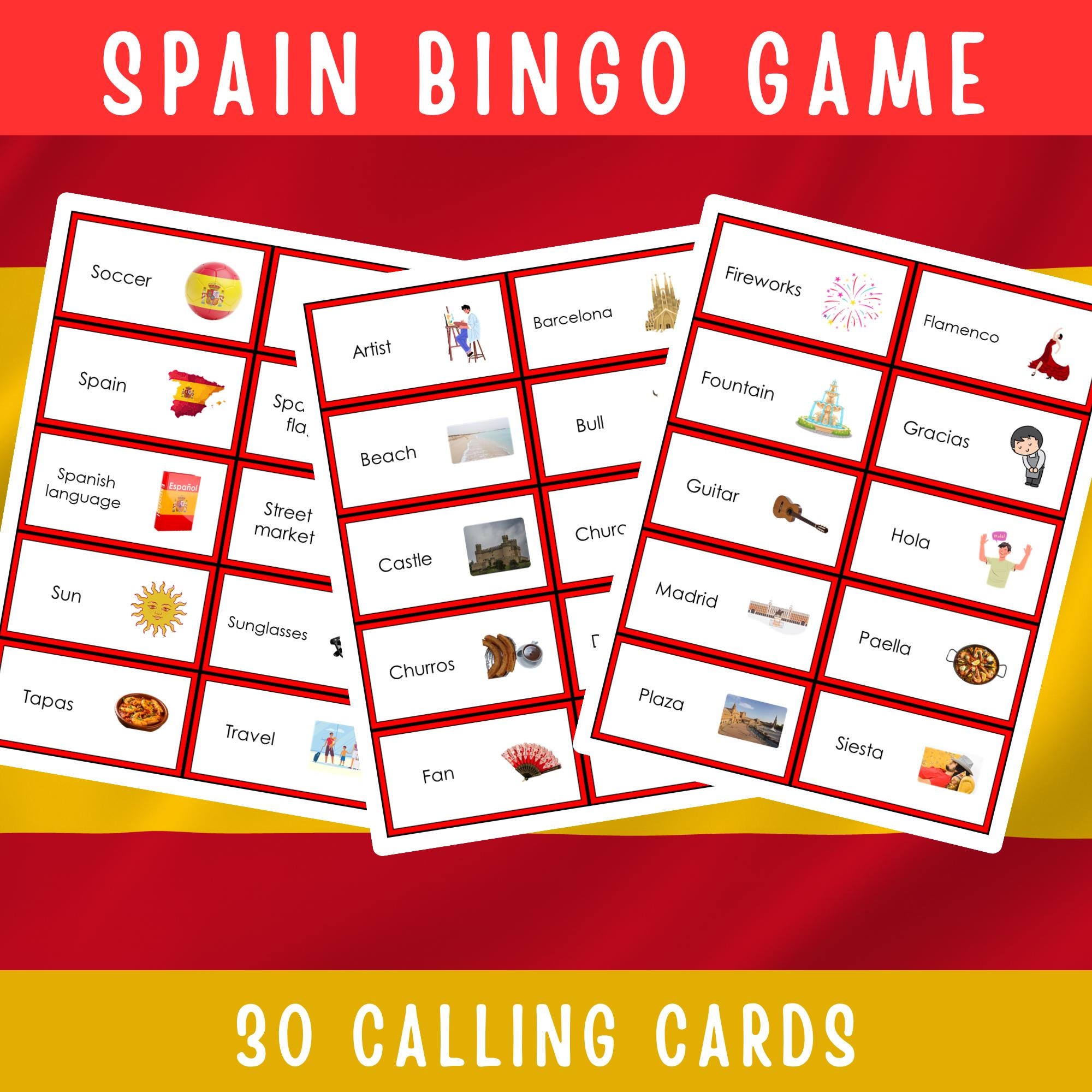 Spain Bingo Game Printable Geography and Culture Activity for Kids ...
