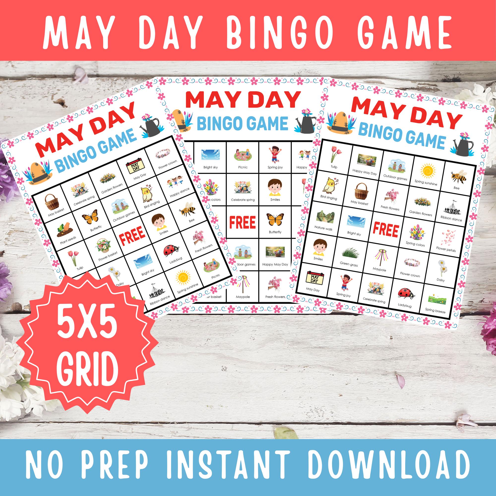 May Day Bingo Game Printable Spring Celebration Activity for Kids ...