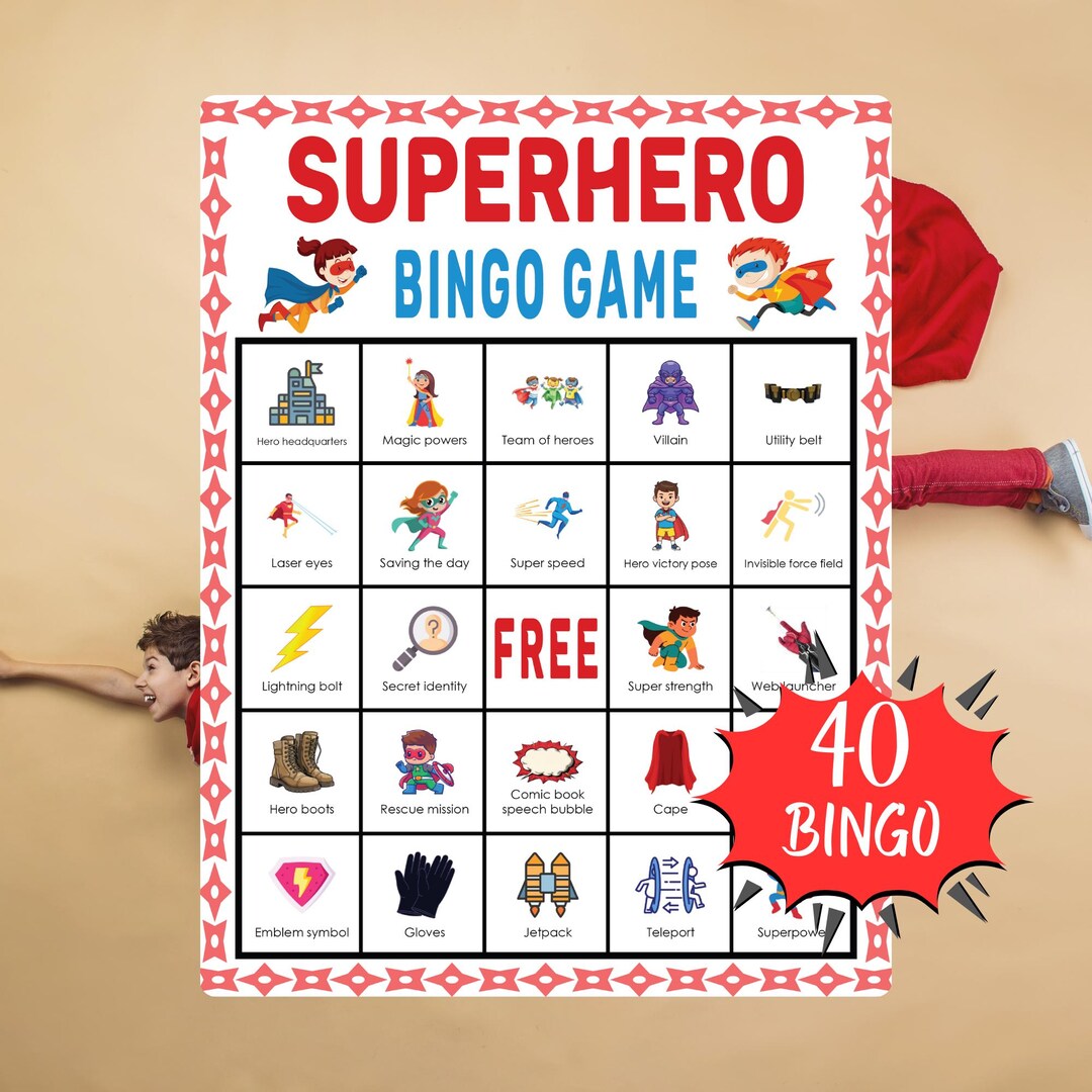 Superhero Bingo Game Printable Kids Activity for Classroom Parties ...
