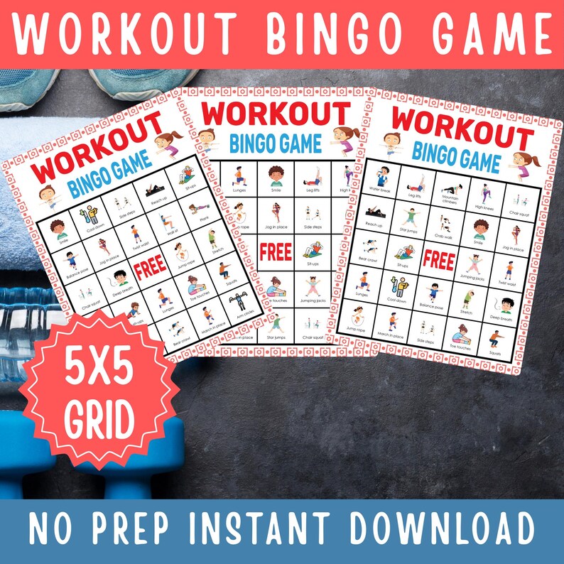 Workout Bingo Game Printable Kids Fitness Activity for Classroom PE ...