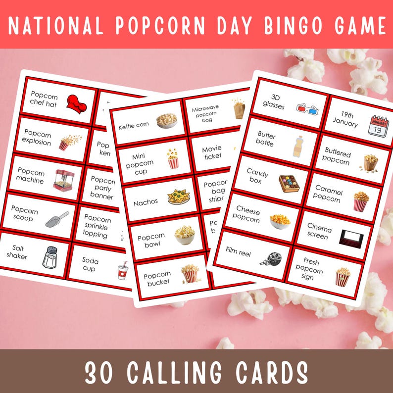National Popcorn Day Bingo Game | Fun Printable Popcorn Activity for ...