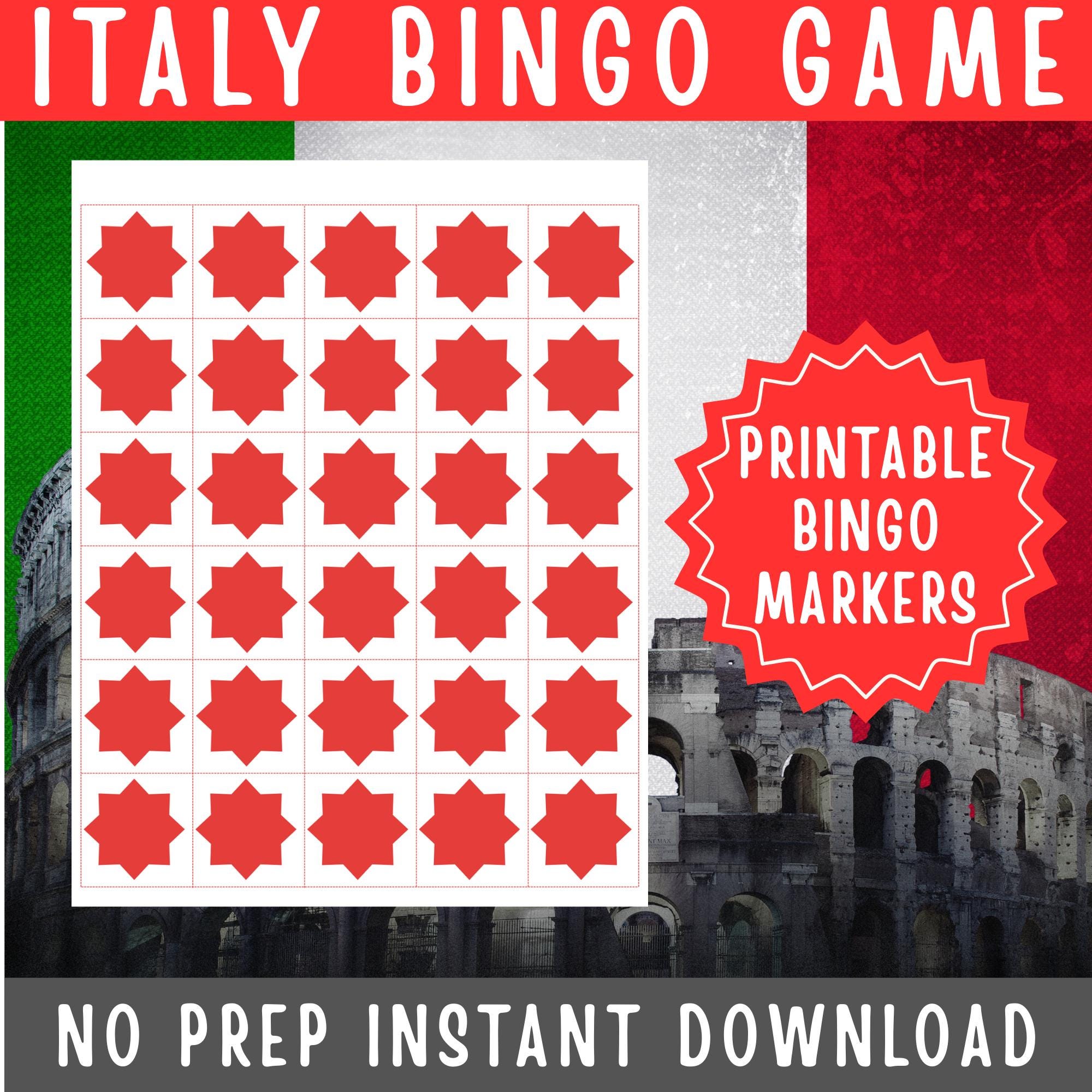 Italy Bingo Game | Italian Landmarks & Culture Printable Bingo for Kids ...