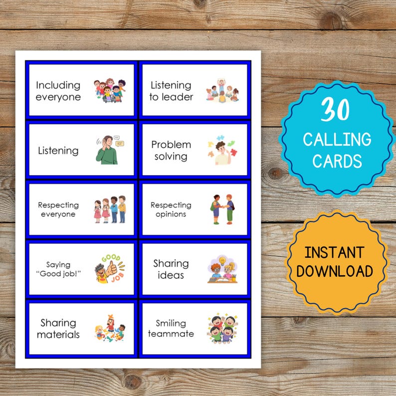 Teamwork Bingo Game for Kids: Social Skills Activity (printable PDF) - Etsy