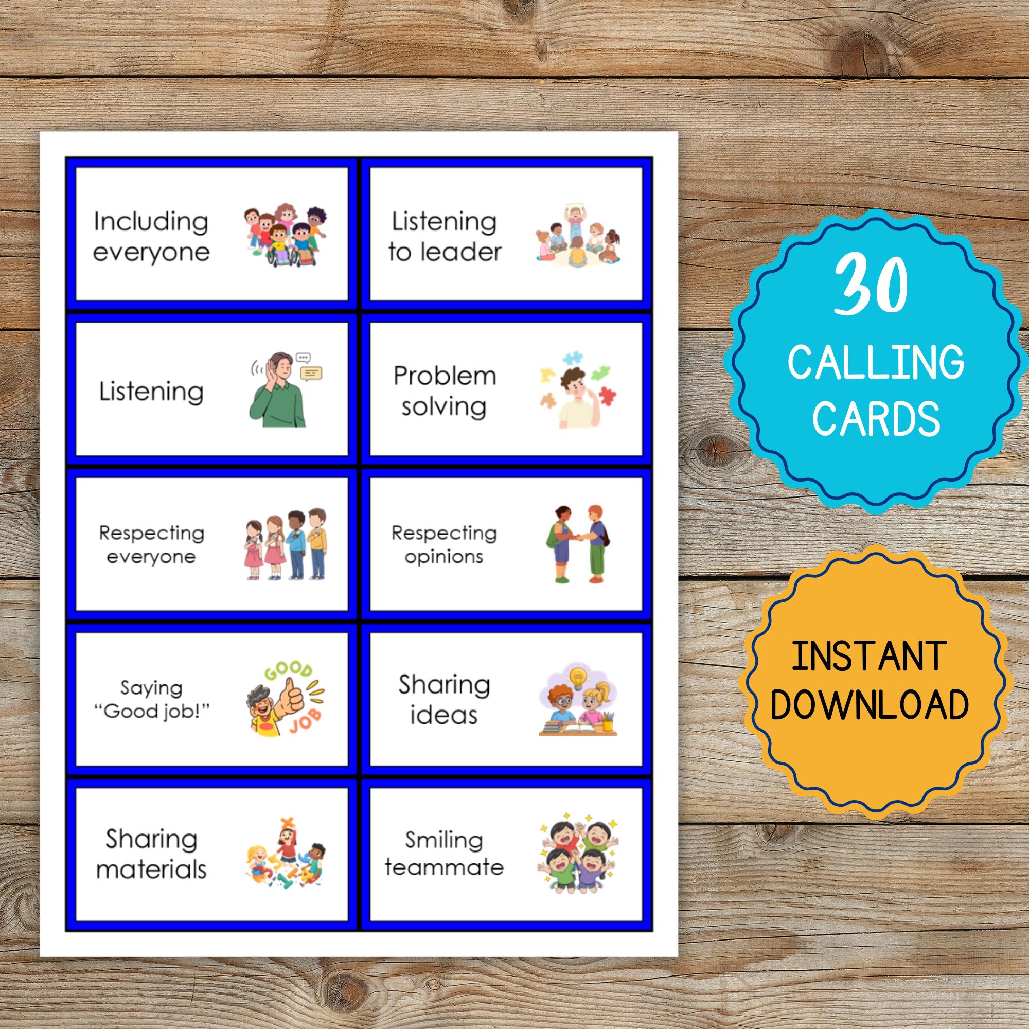 Teamwork Bingo Game for Kids: Social Skills Activity (printable PDF) - Etsy