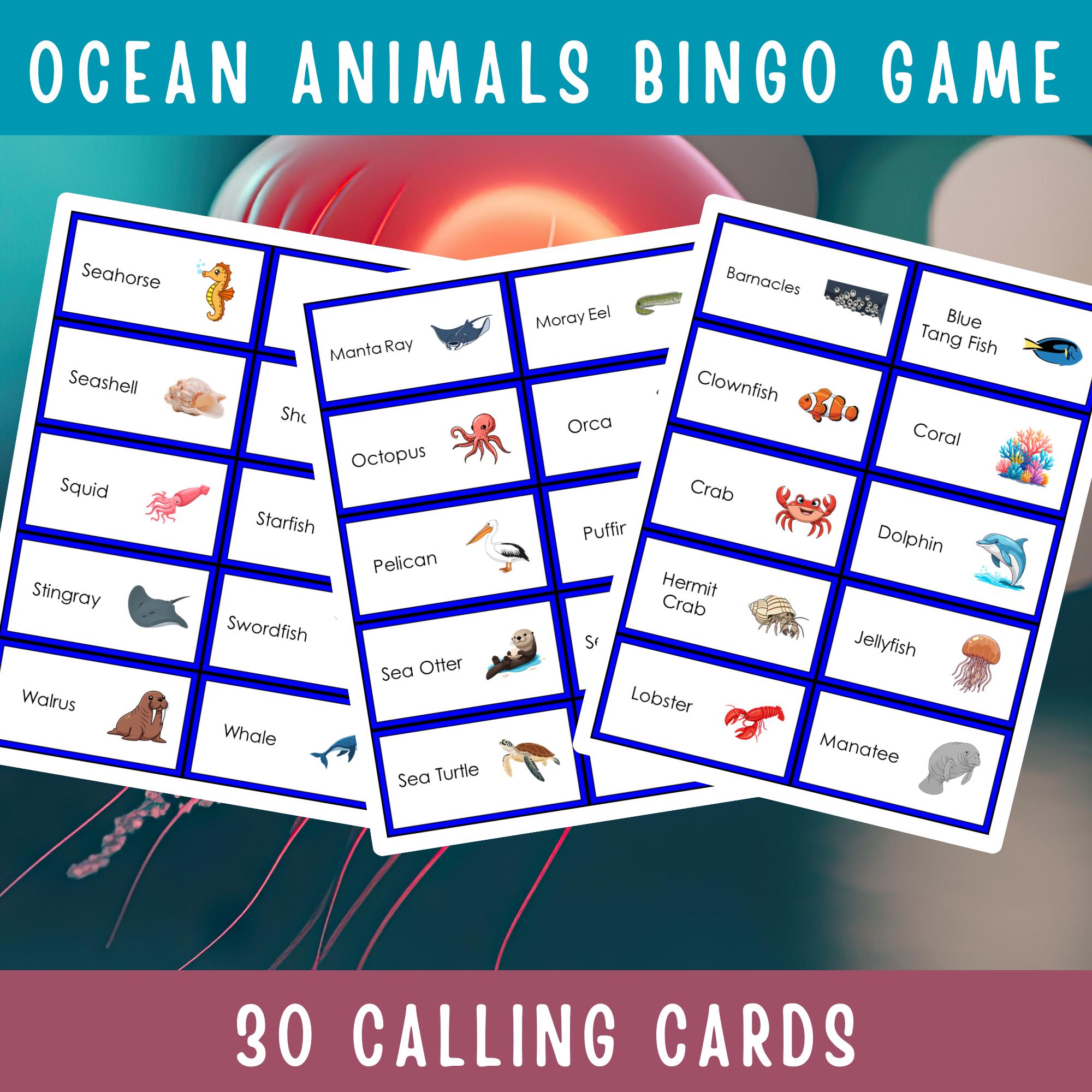 Ocean Animals Bingo Game Printable Sea Creatures Activity for Kids ...