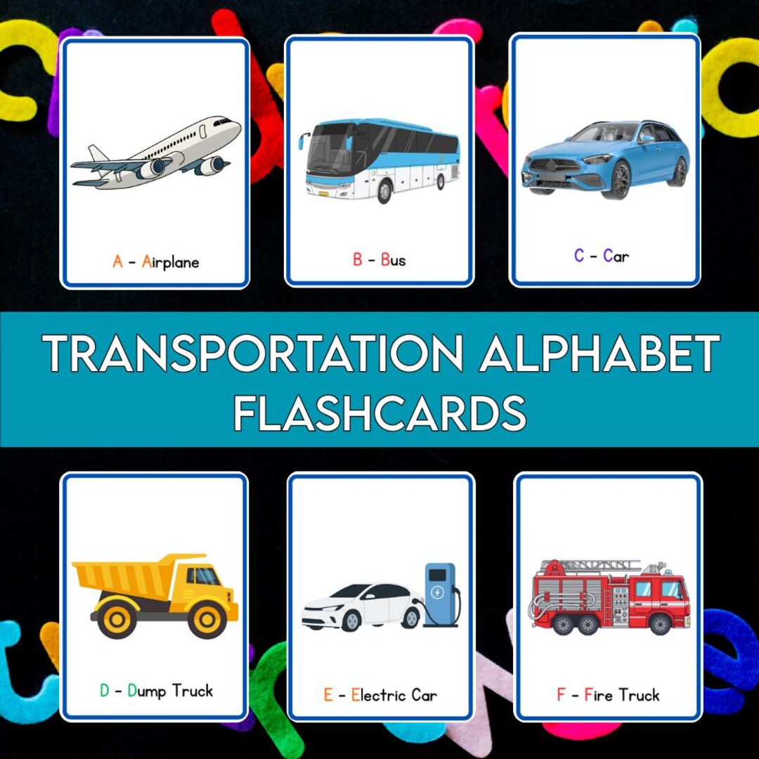 Transportation Alphabet Flashcards Printable | ABC Vehicles Cards for ...