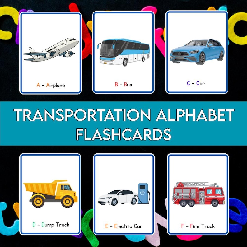Transportation Alphabet Flashcards Printable | ABC Vehicles Cards for ...