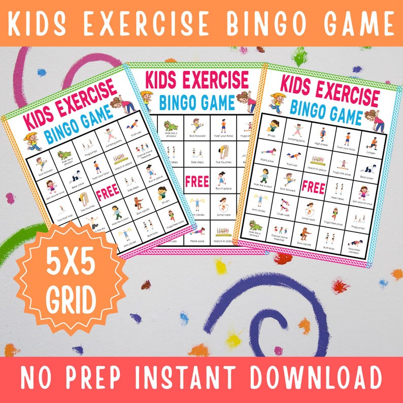 Kids Exercise Bingo – Fun Fitness Activity Game for Kids, Classrooms ...
