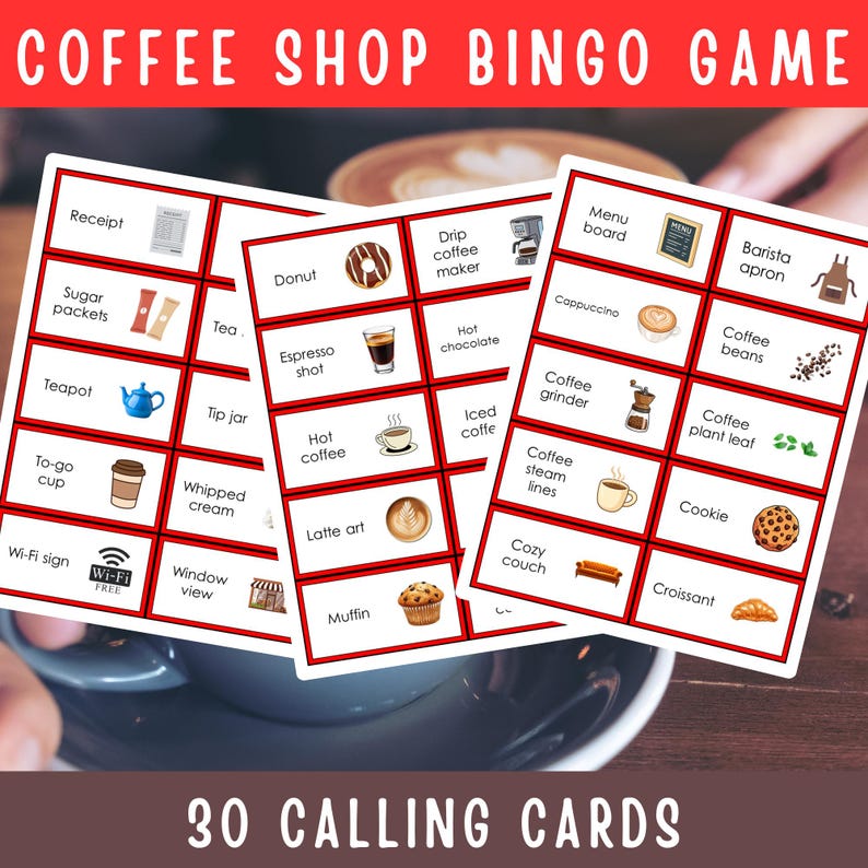 Coffee Shop Bingo Game Printable Café Theme Activity for Kids Classroom ...