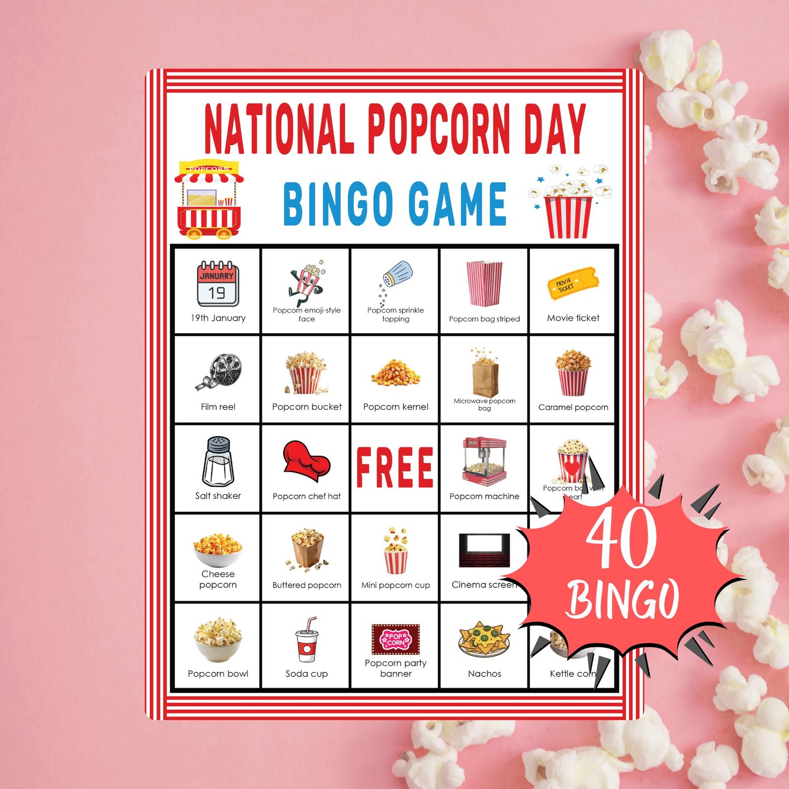 National Popcorn Day Bingo Game | Fun Printable Popcorn Activity for ...