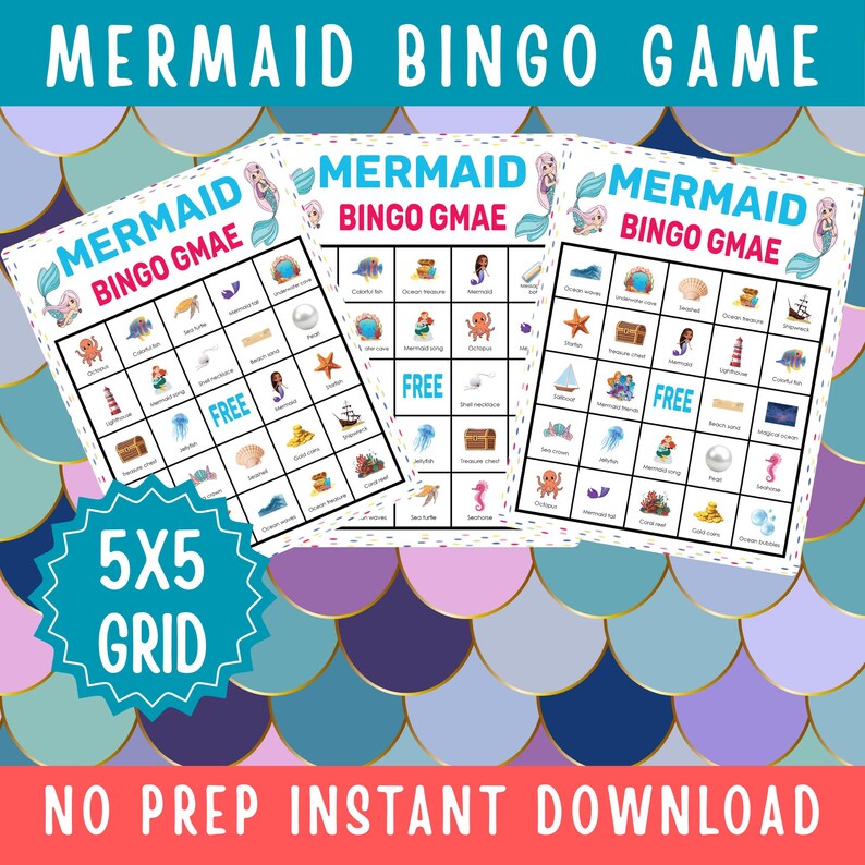 Mermaid Bingo Game Printable Ocean Fantasy Activity for Kids Classroom ...