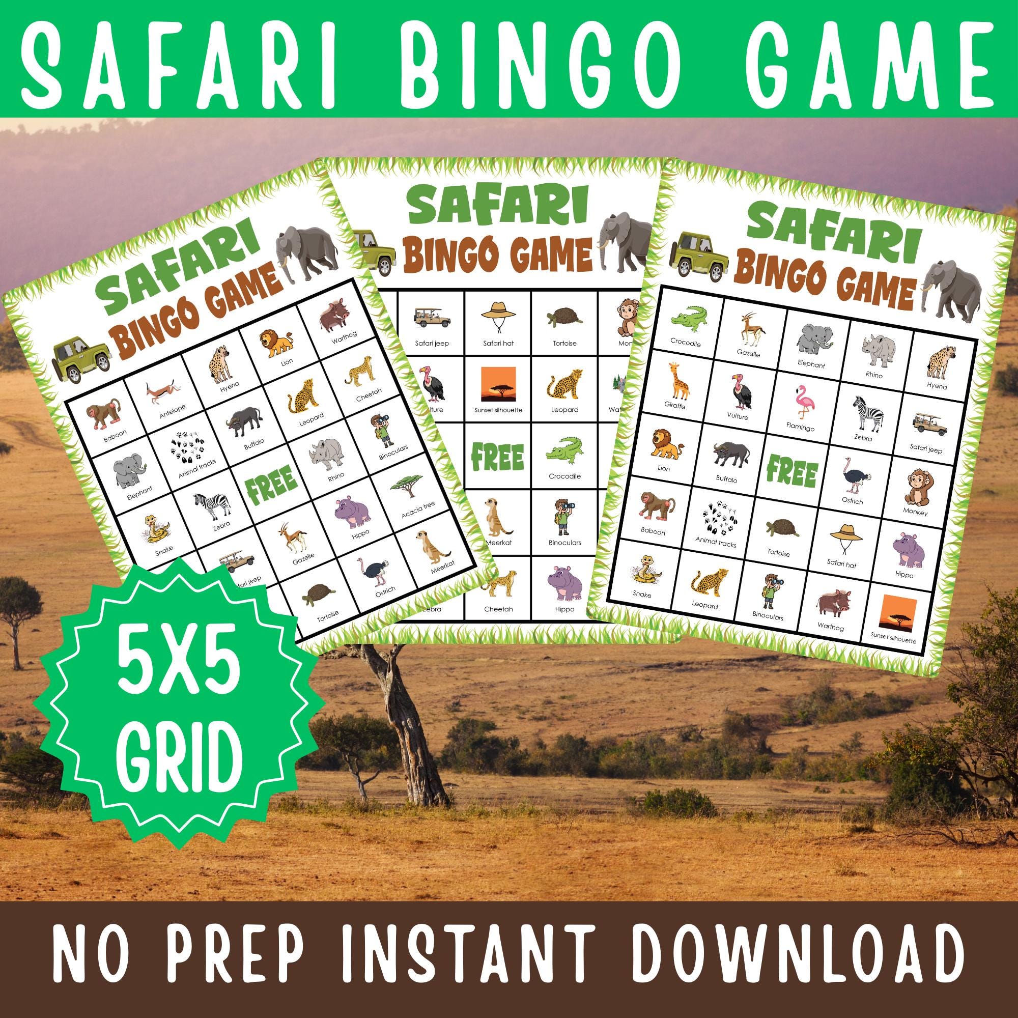 Safari Bingo Game | Jungle Animals Printable Activity for Kids ...