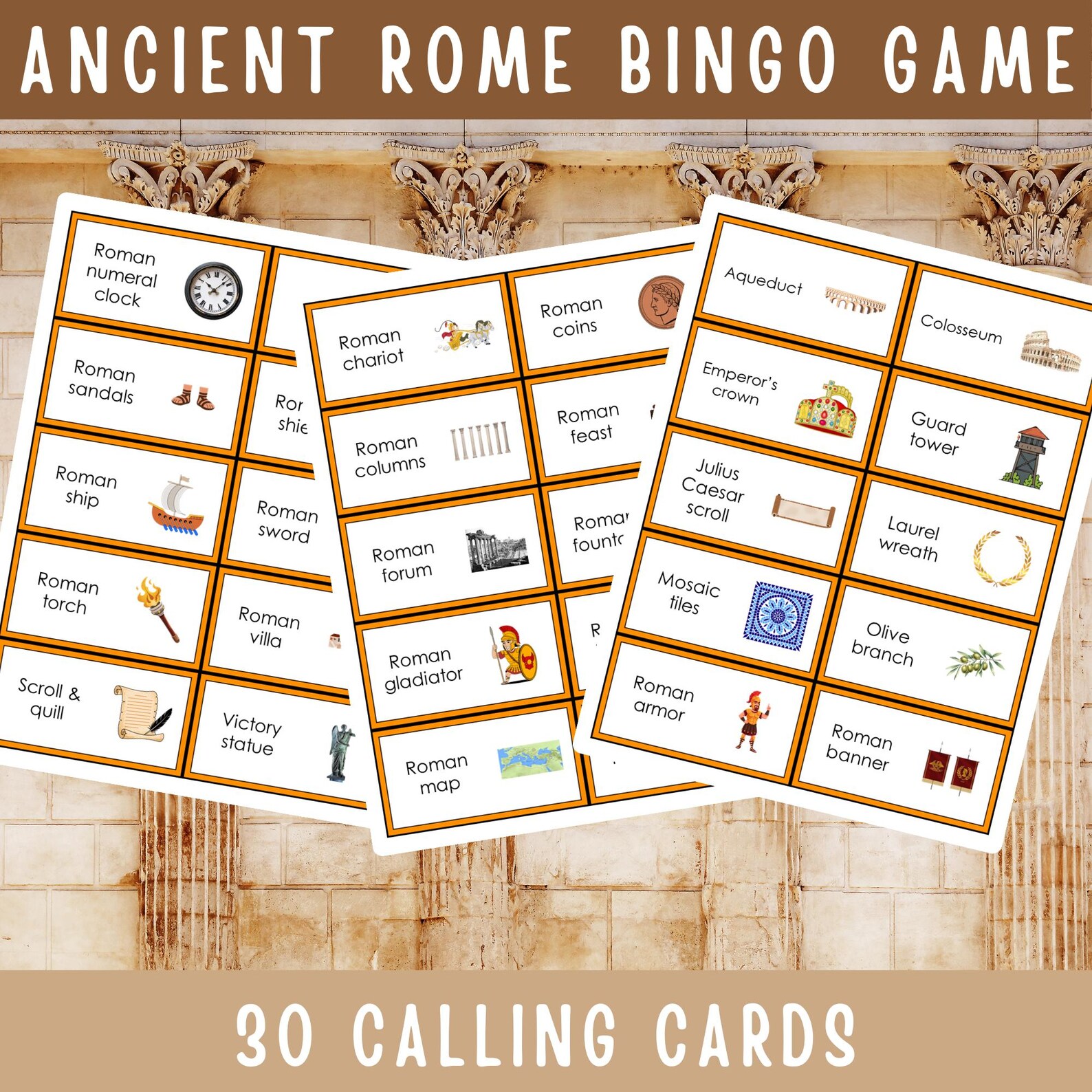 Ancient Rome Bingo Game | Roman Civilization Printable for Kids ...