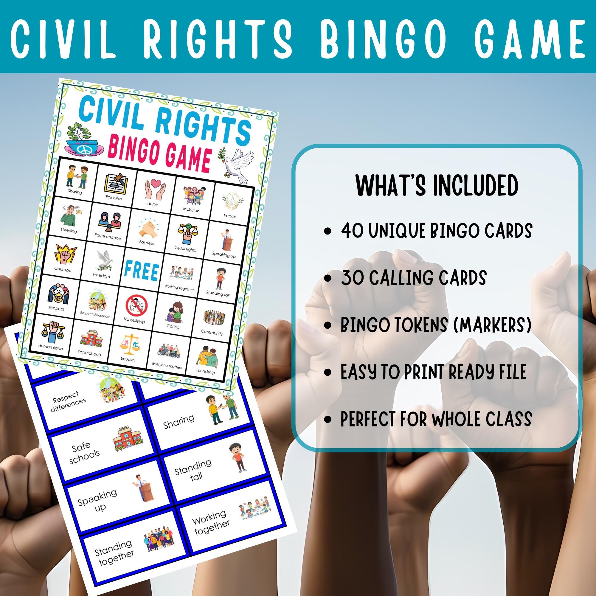 Civil Rights Bingo Game Printable History and Social Studies Activity ...