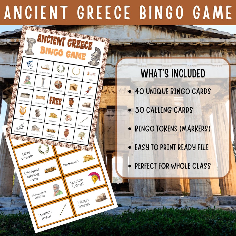 Ancient Greece Bingo Game | Greek History Printable Activity for Kids ...