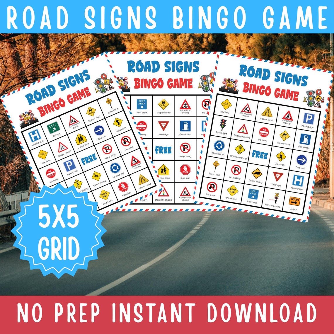 Road Signs Bingo Game | Traffic Safety Learning Activity for Kids ...