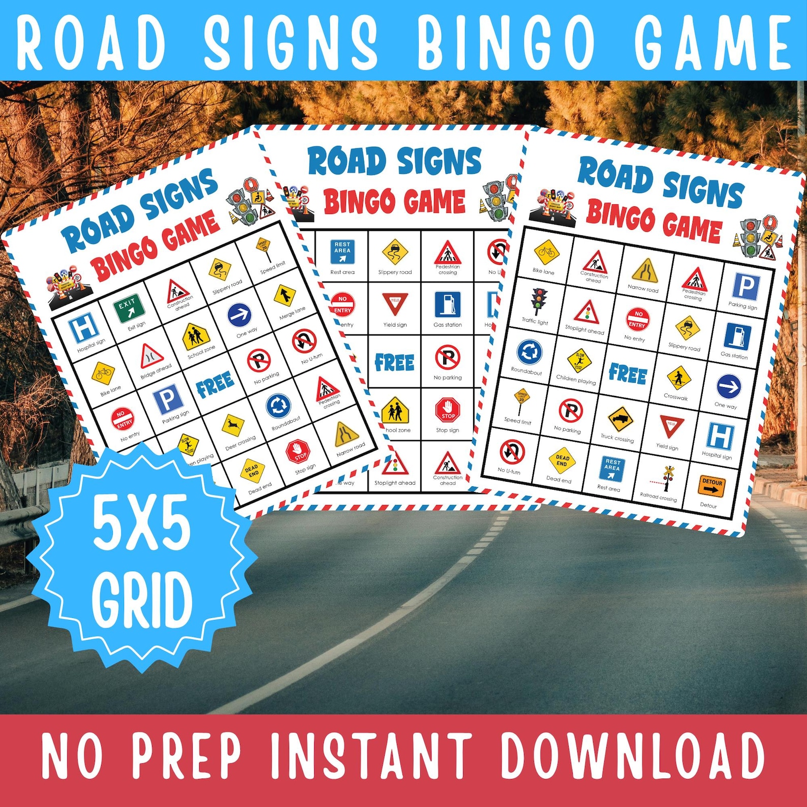 Road Signs Bingo Game | Traffic Safety Learning Activity for Kids ...