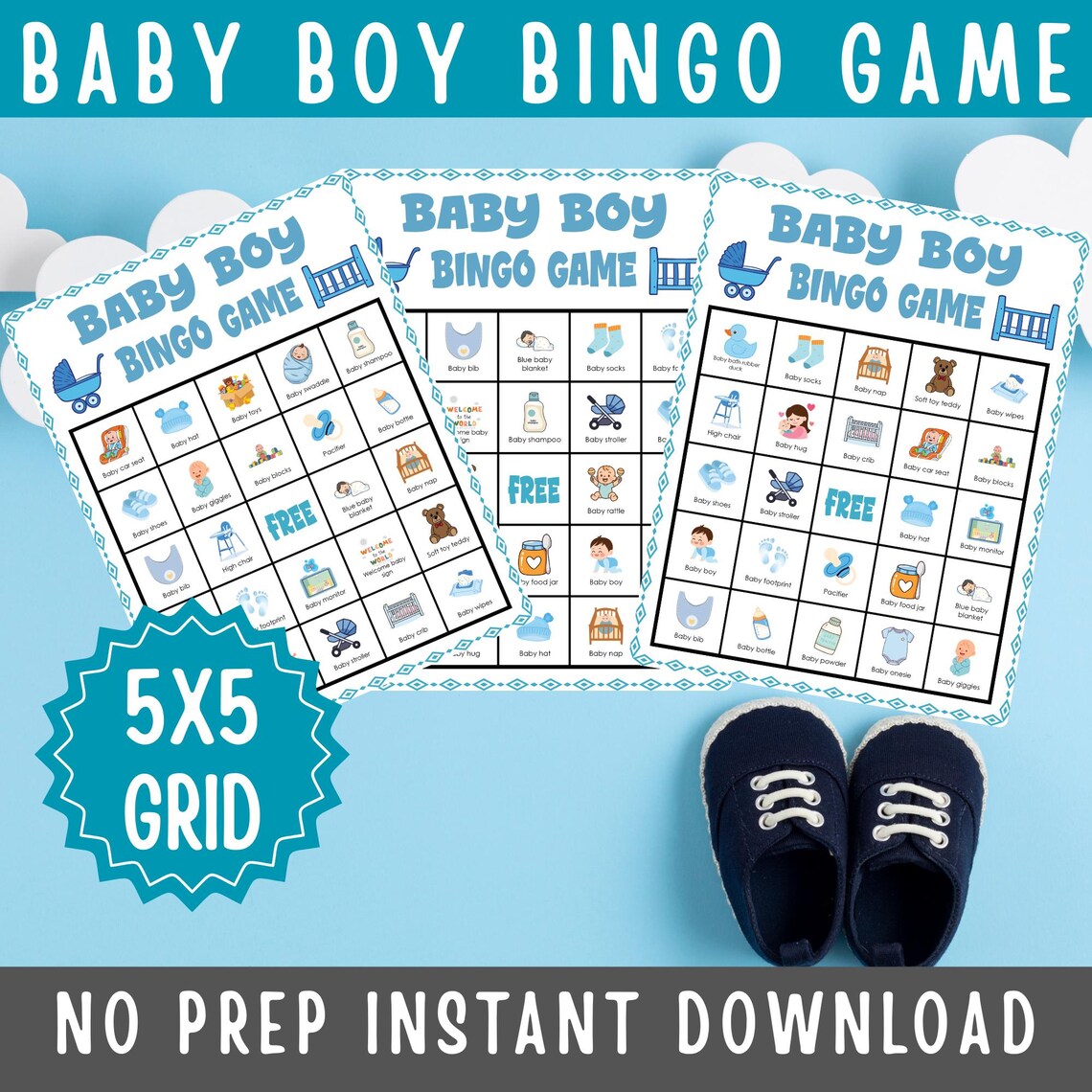 Baby Boy Bingo Game Printable | Baby Shower Activity for Boys, Gender ...