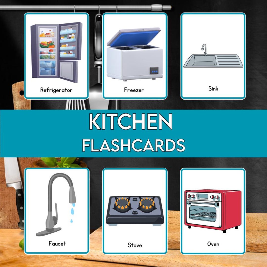 Kitchen Flashcards Printable for Kids | Kitchen Vocabulary Cards ...