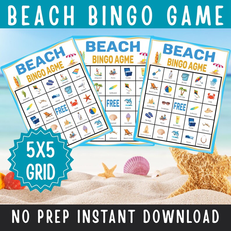 Beach Bingo Game Printable Summer Ocean Activity for Kids Classroom ...