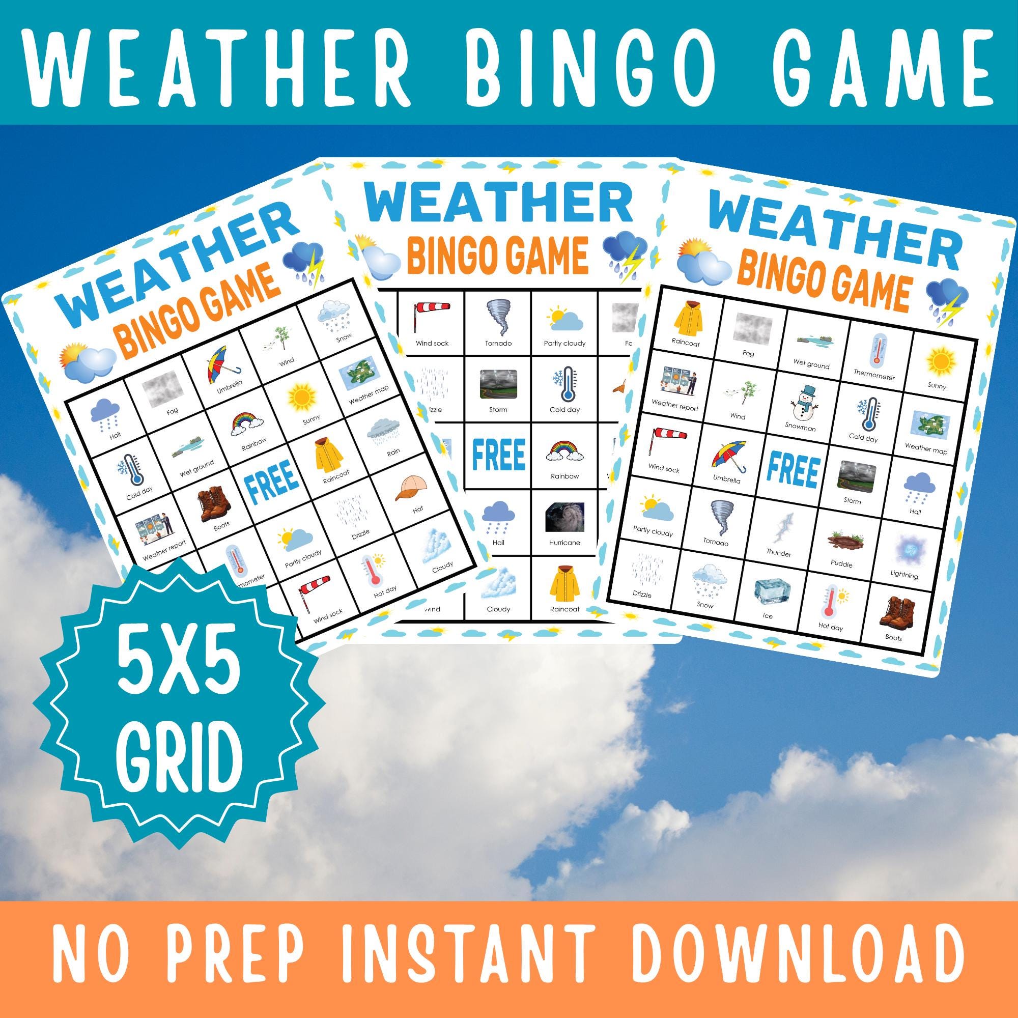 Weather Bingo Game Printable Science Activity for Kids Classroom ...