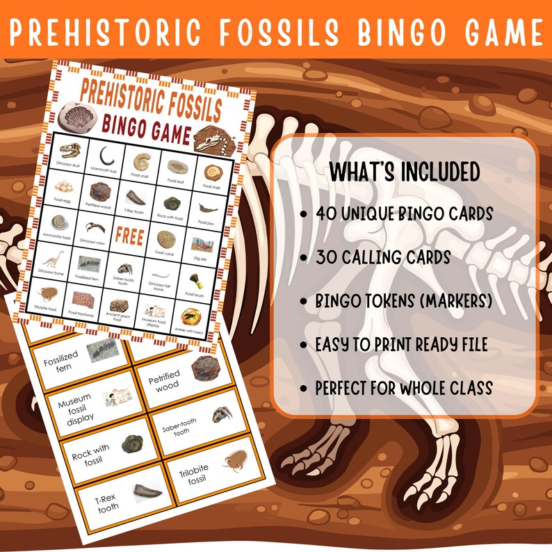 Prehistoric Fossils Bingo Game | Dinosaur Fossils Printable Activity ...