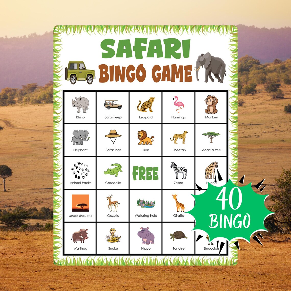 Safari Bingo Game | Jungle Animals Printable Activity for Kids ...