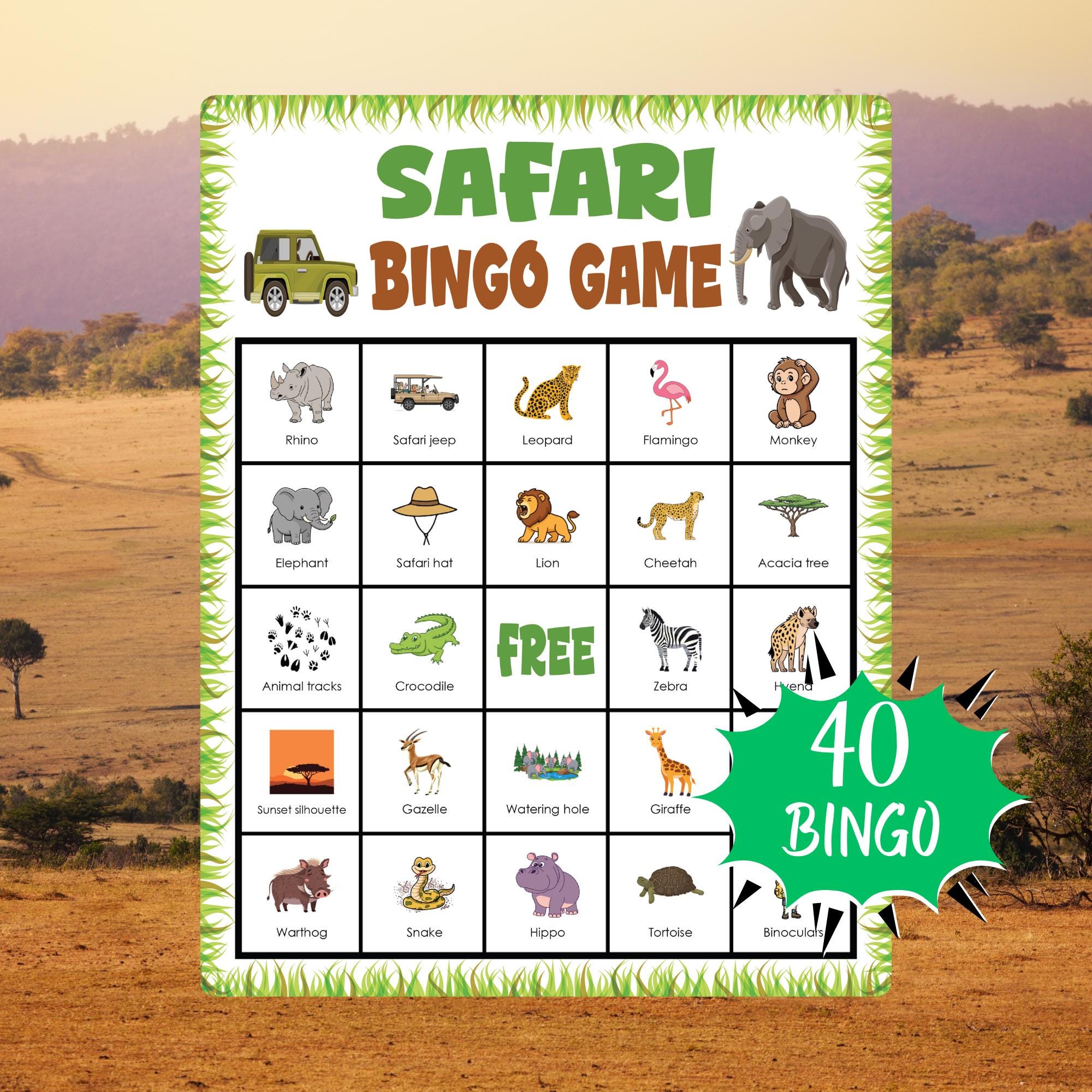 Safari Bingo Game | Jungle Animals Printable Activity for Kids ...
