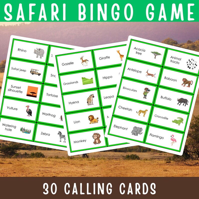Safari Bingo Game | Jungle Animals Printable Activity for Kids ...