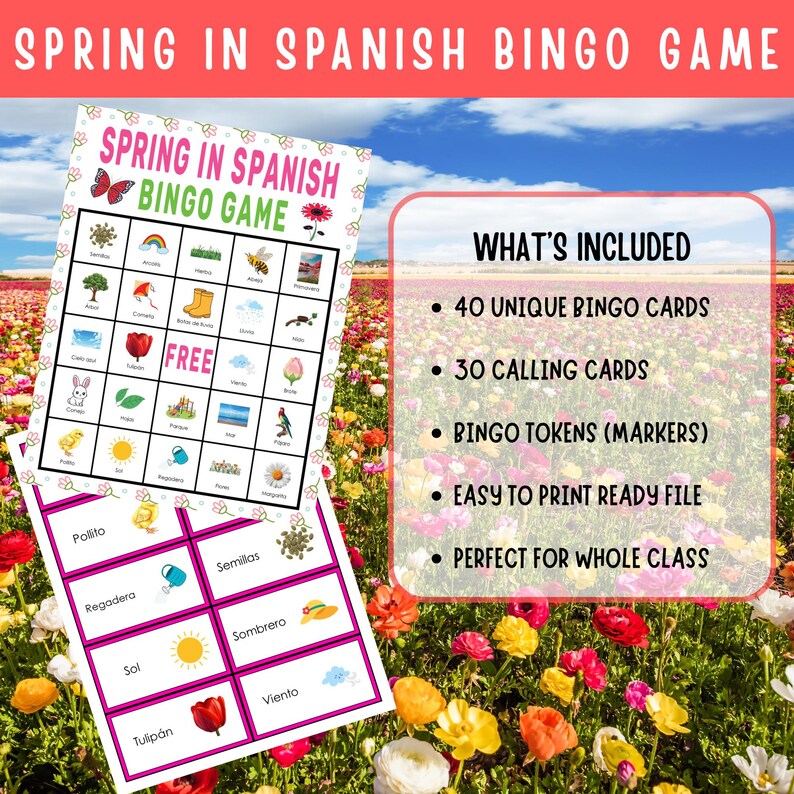 Spring in Spanish Bingo Game Printable Spanish Vocabulary Activity for ...