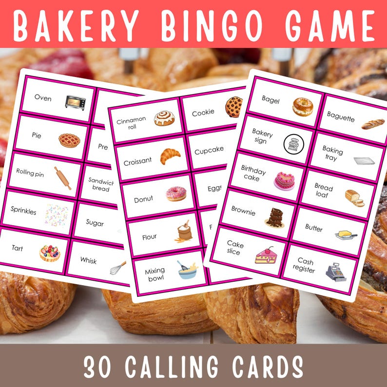 Bakery Bingo Game Printable Baking Food Activity for Kids Classroom ...