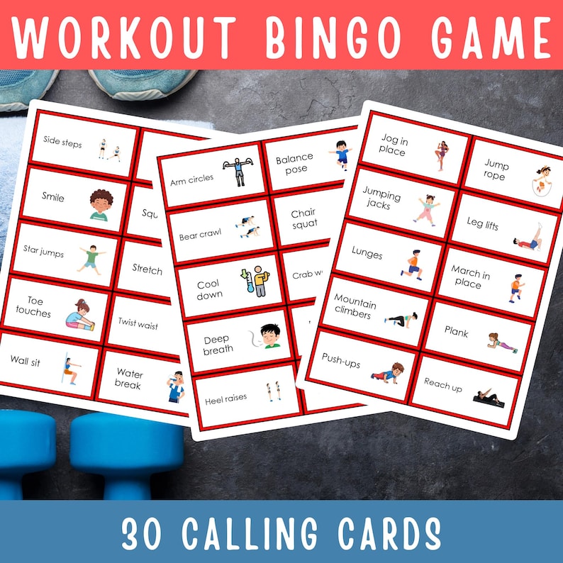 Workout Bingo Game Printable Kids Fitness Activity for Classroom PE ...