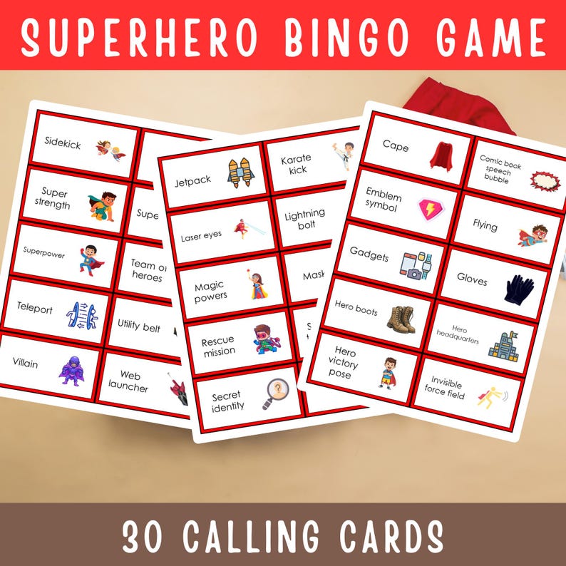 Superhero Bingo Game Printable Kids Activity for Classroom Parties ...