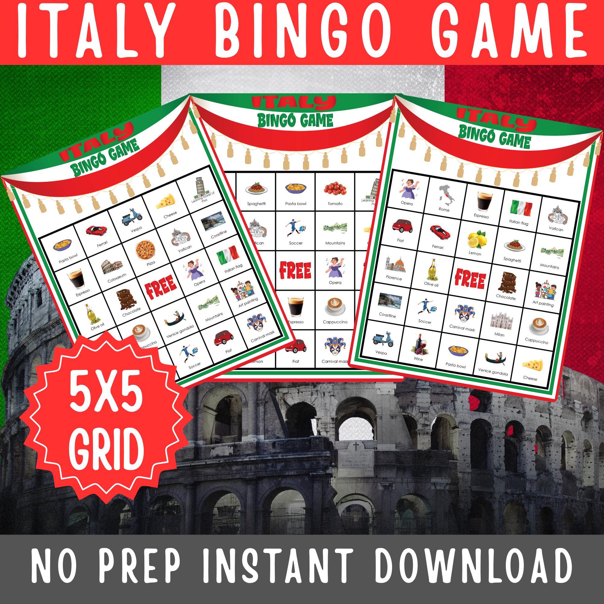 Italy Bingo Game | Italian Landmarks & Culture Printable Bingo for Kids ...