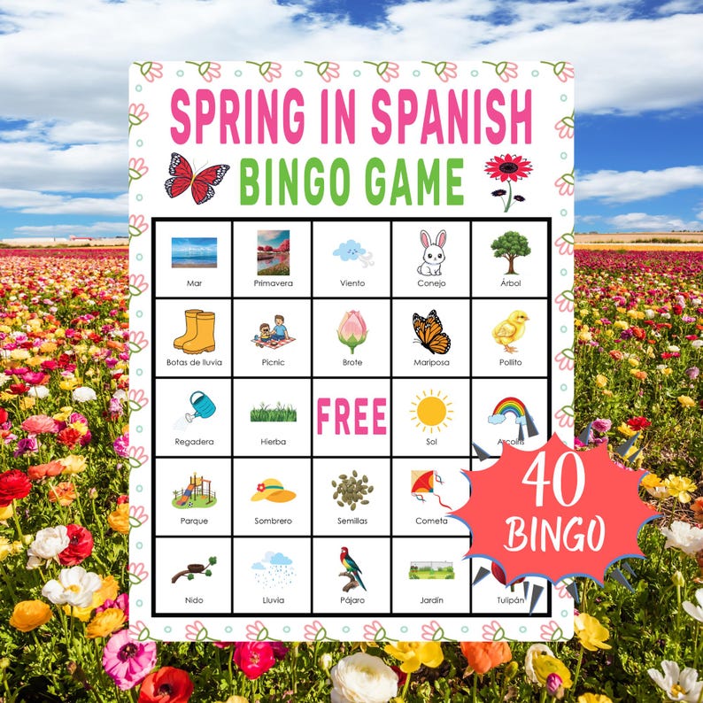 Spring in Spanish Bingo Game Printable Spanish Vocabulary Activity for ...