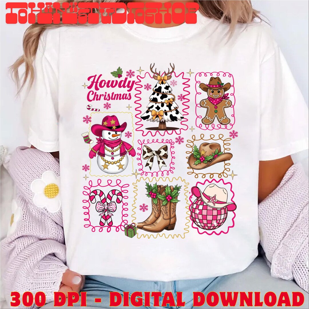 Christmas Howdy Cowboy Doodles PNG, Western Holiday Design (digital ...