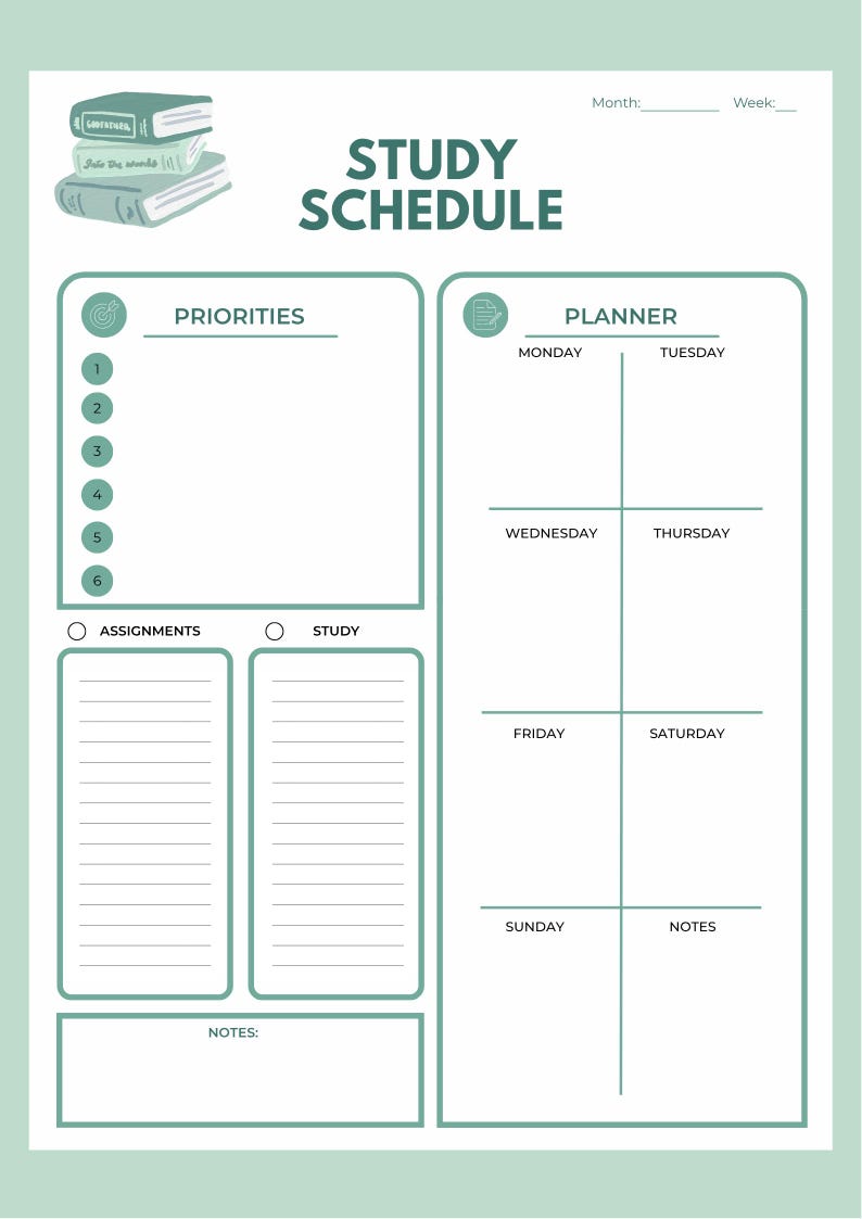 Printable Student Study Planner: Homework & Exam Tracker (digital PDF ...