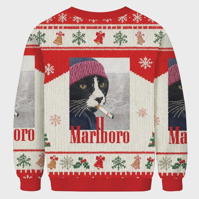 Marlboro Smoking Cat Meme Funny Christmas Ugly Sweater, Viral Cat ...