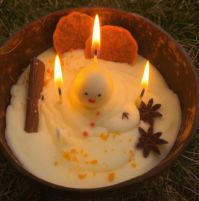 Snowman Candle in Coconut Shell – Holiday Home Decoration - Etsy