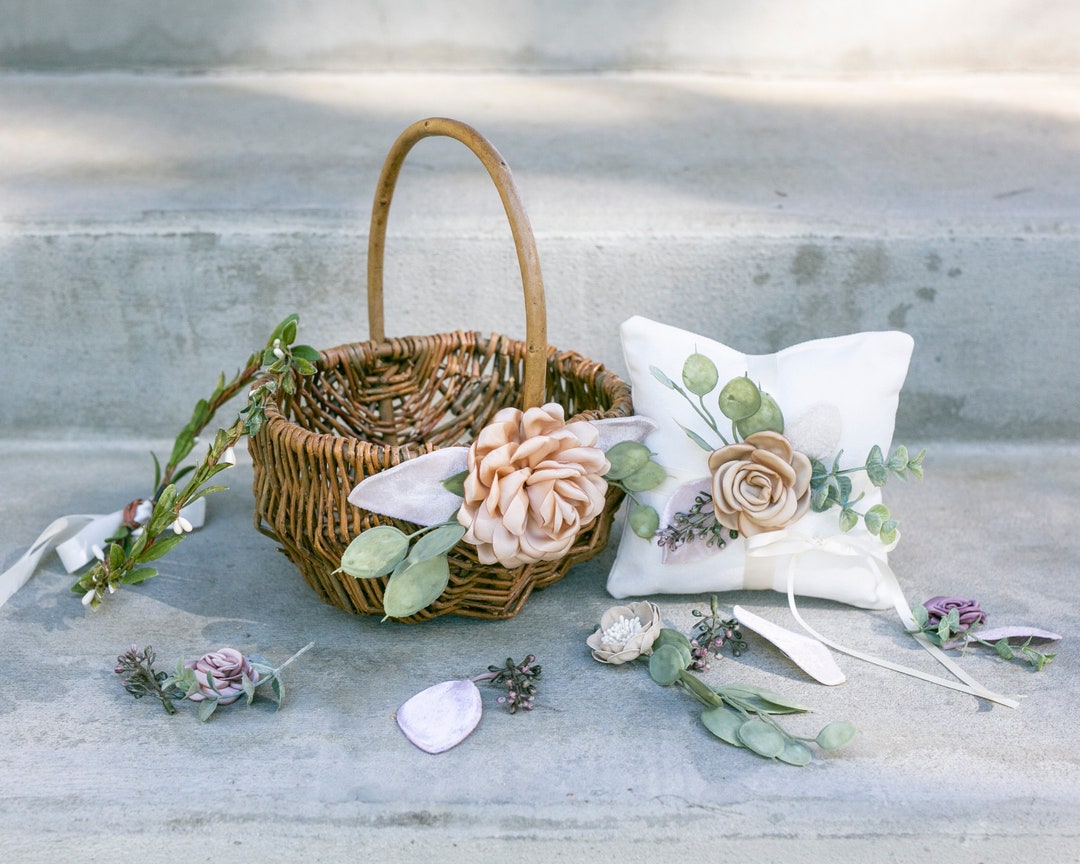 Flower Girl Basket | Willow Wedding Basket | Wedding Basket Set | Ring ...