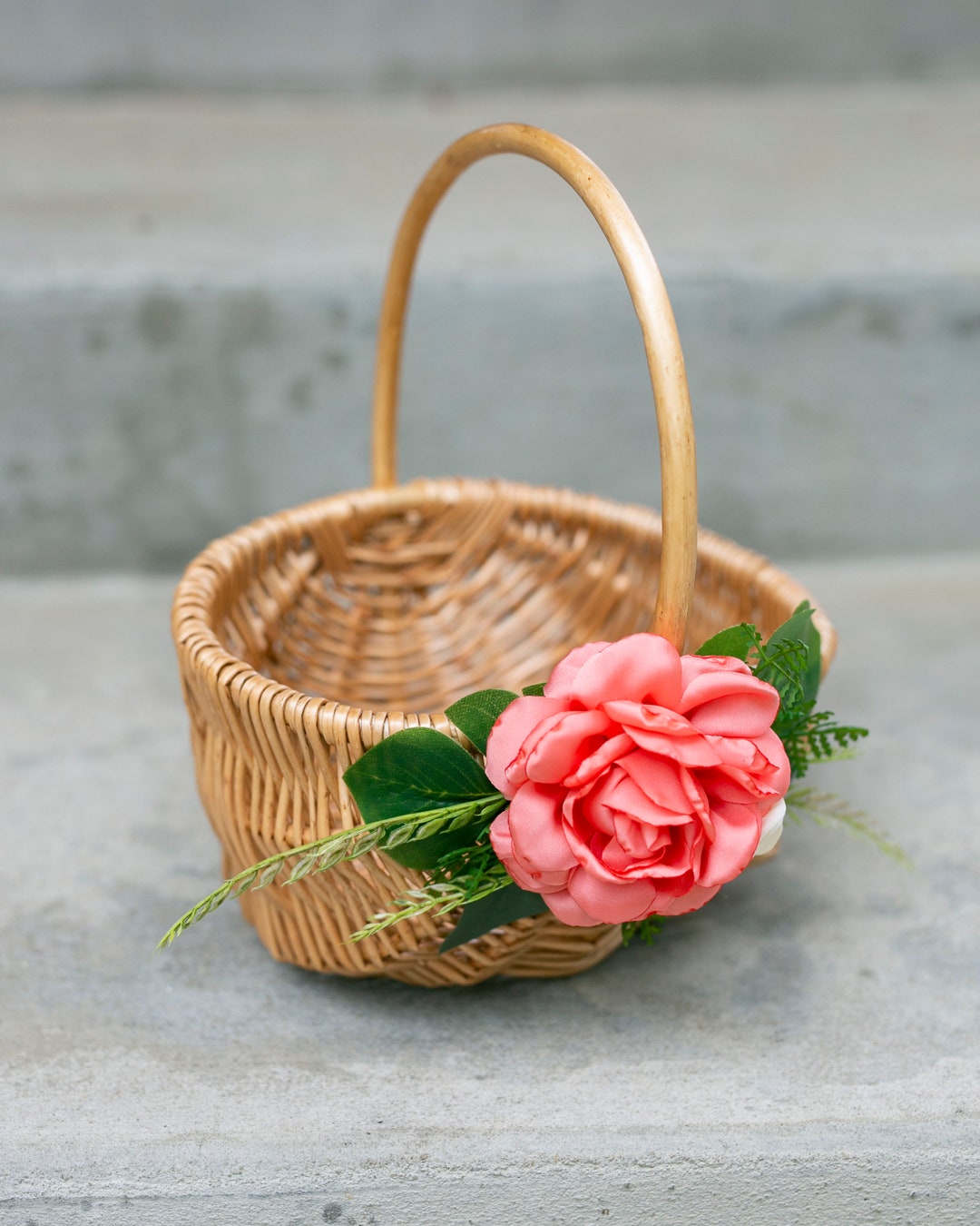 Tropical Flower Girl Basket: Coral Floral Wicker Wedding Decor - Etsy