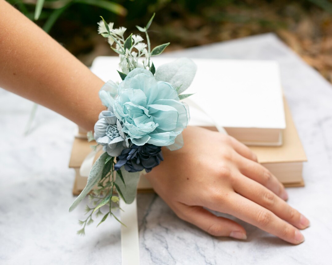 Blue Floral Corsage Wristlet: Wedding, Prom, Mother of the Bride - Etsy