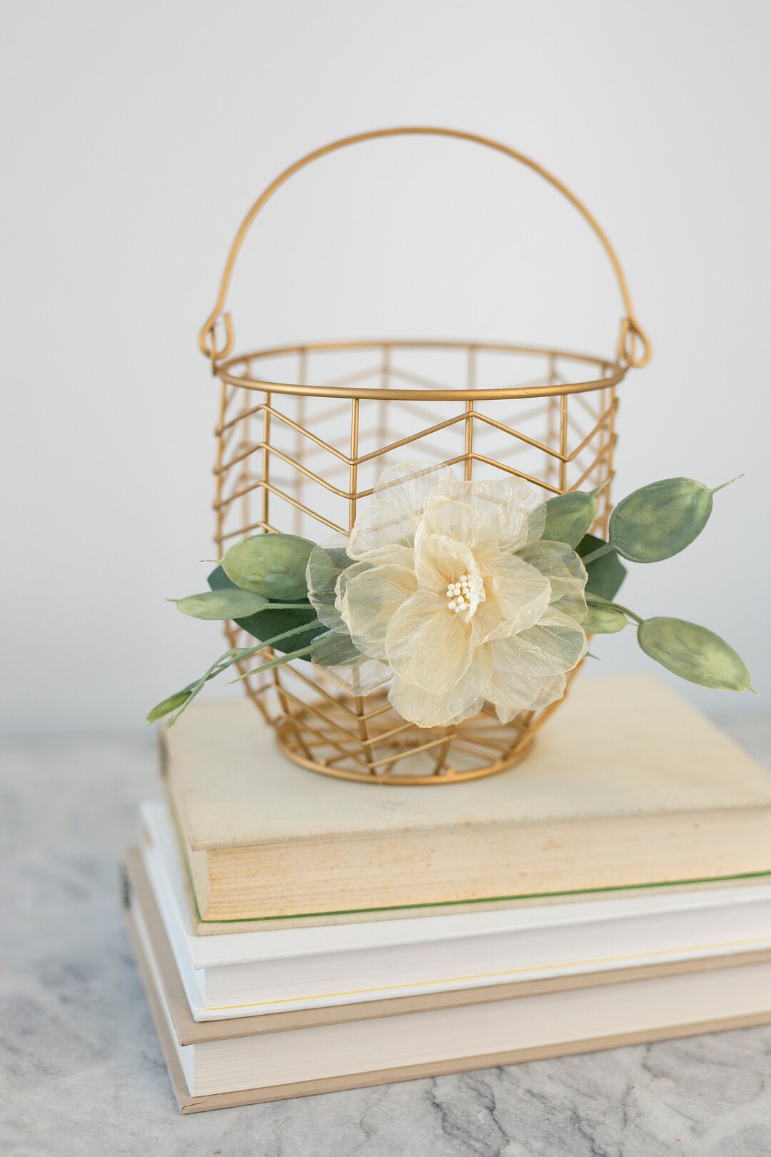 Champagne Gold Metallic Flower Girl Basket | Golden Wedding or Gift ...
